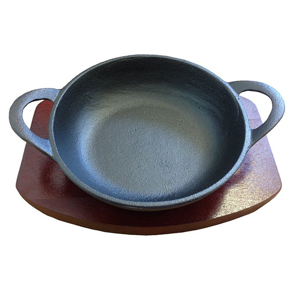15cm Cast Iron Balti With Wood Base (7618) | Chef Set